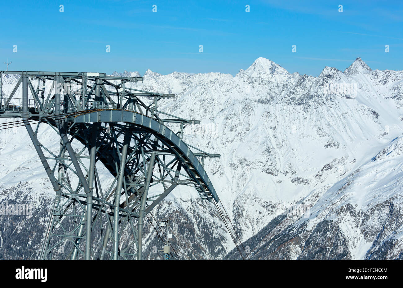 Ski lift top and scenery at the snowy slopes (Tyrol, Austria Stock ...