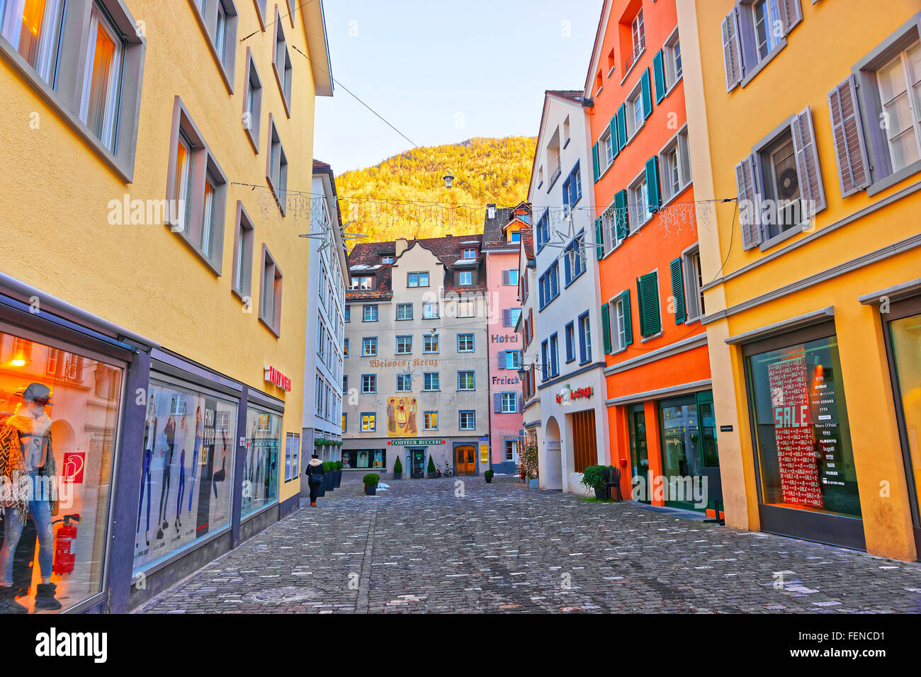 CHUR, SWITZERLAND - JANUARY 1, 2014: Street view of the Old City of ...
