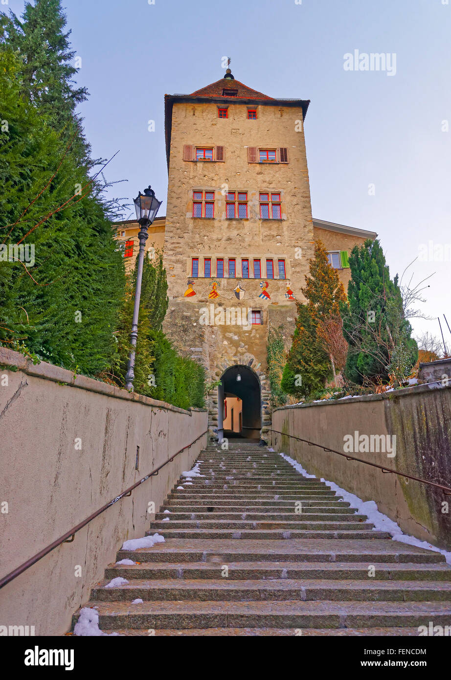 Old City Gate in Chur in winter. Chur is the capital of canton ...