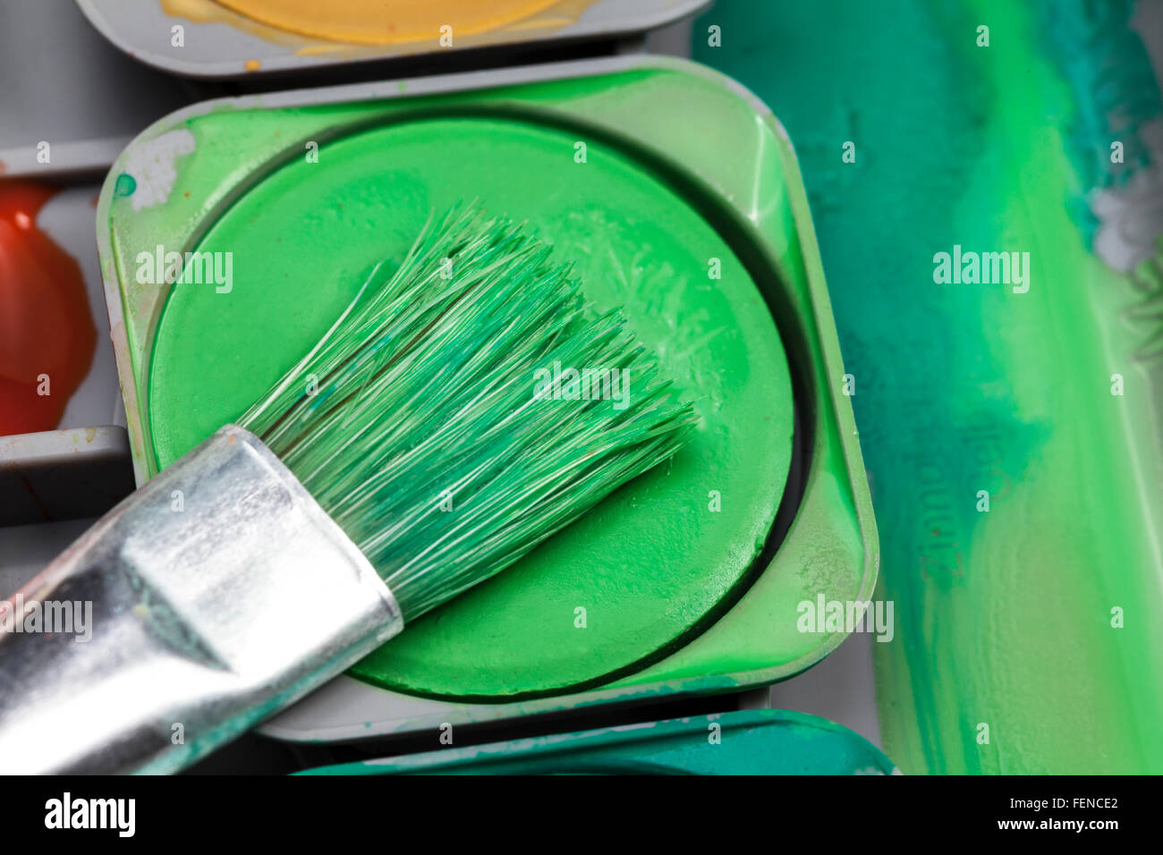 Brush with green color Stock Photo - Alamy