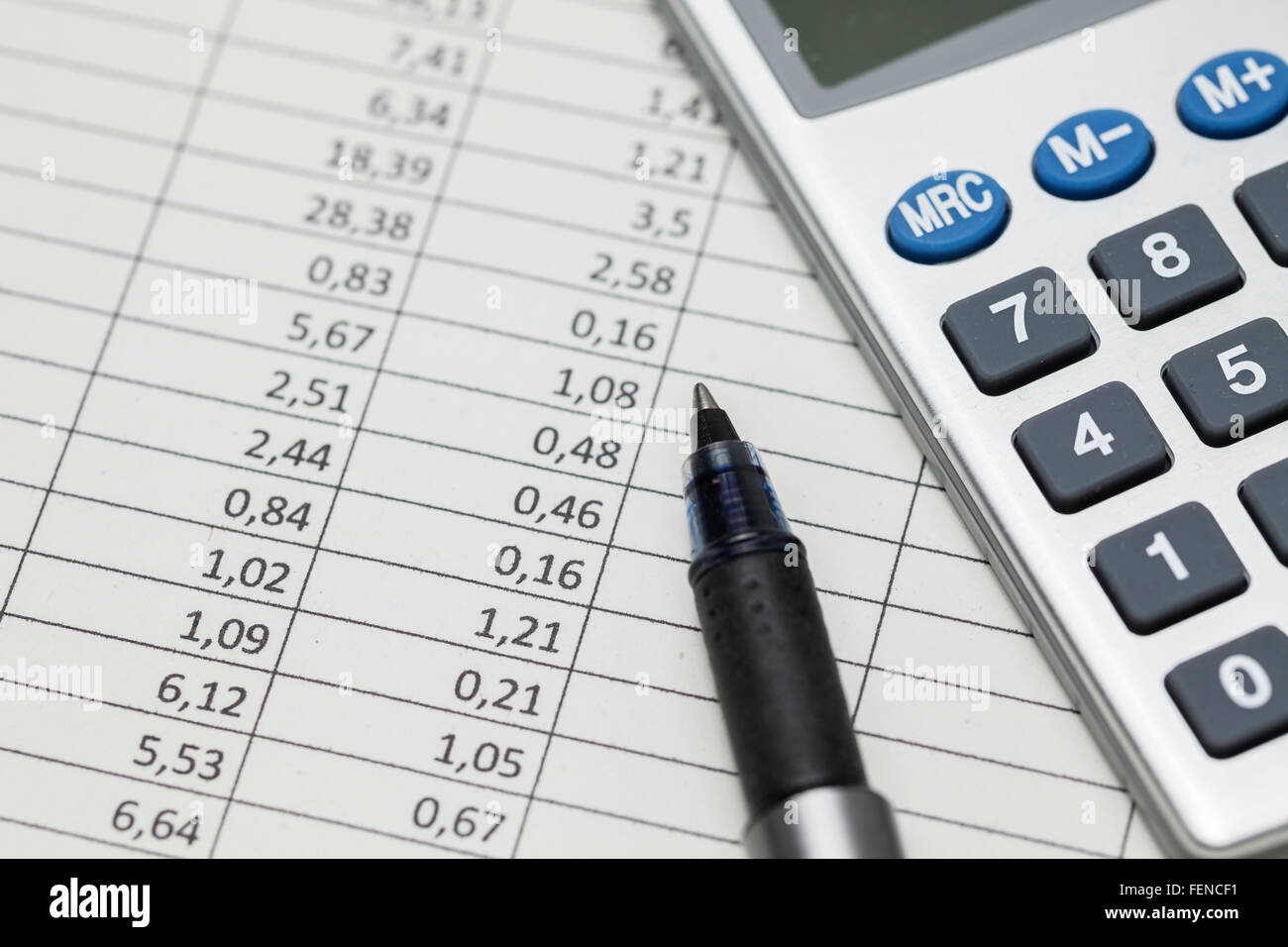 Calculator and numbers table Stock Photo - Alamy