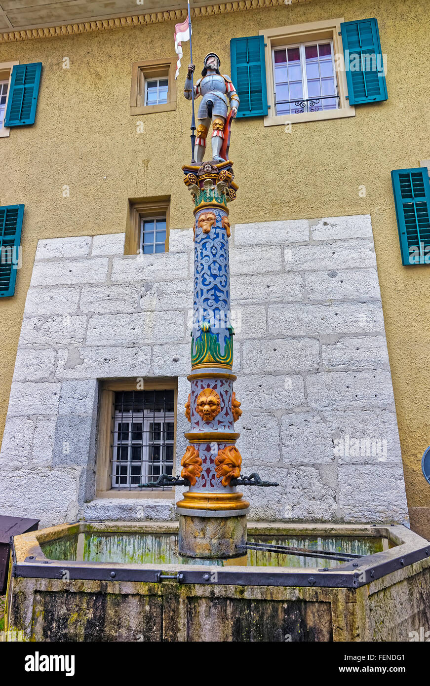 Street view with Fountain in the Old City in Solothurn. Solothurn is ...