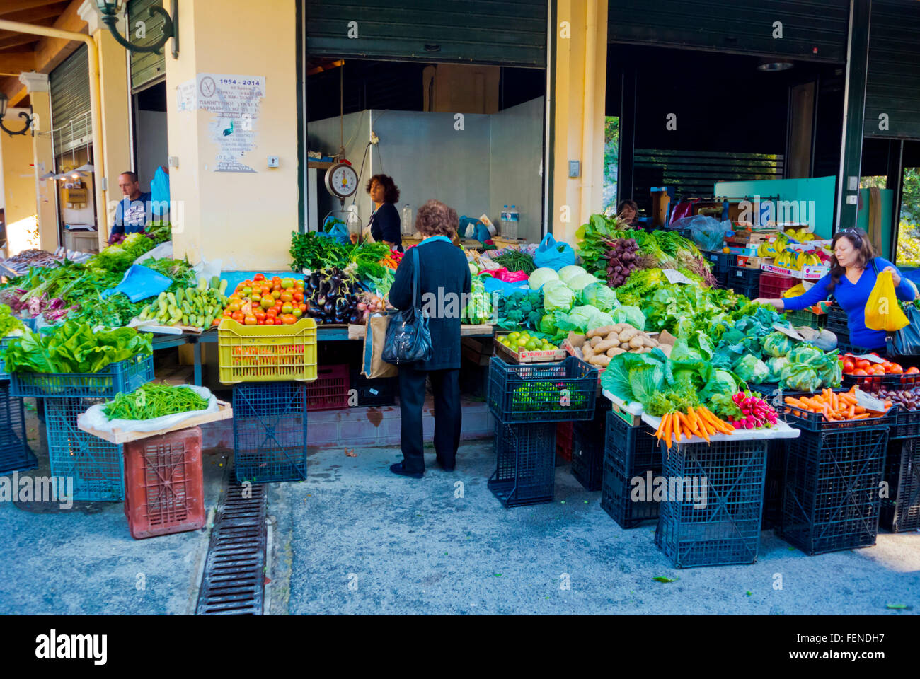 Vegetable stall, Open air market, Corfu town, Ionian islands, Greece ...
