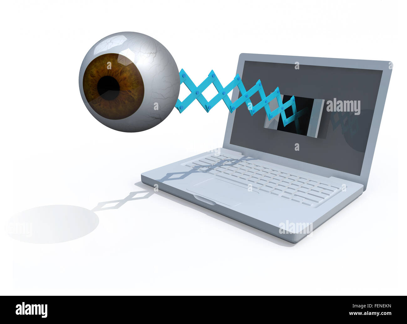 human brown eye comes off the screen of a laptop, 3d illustration Stock ...