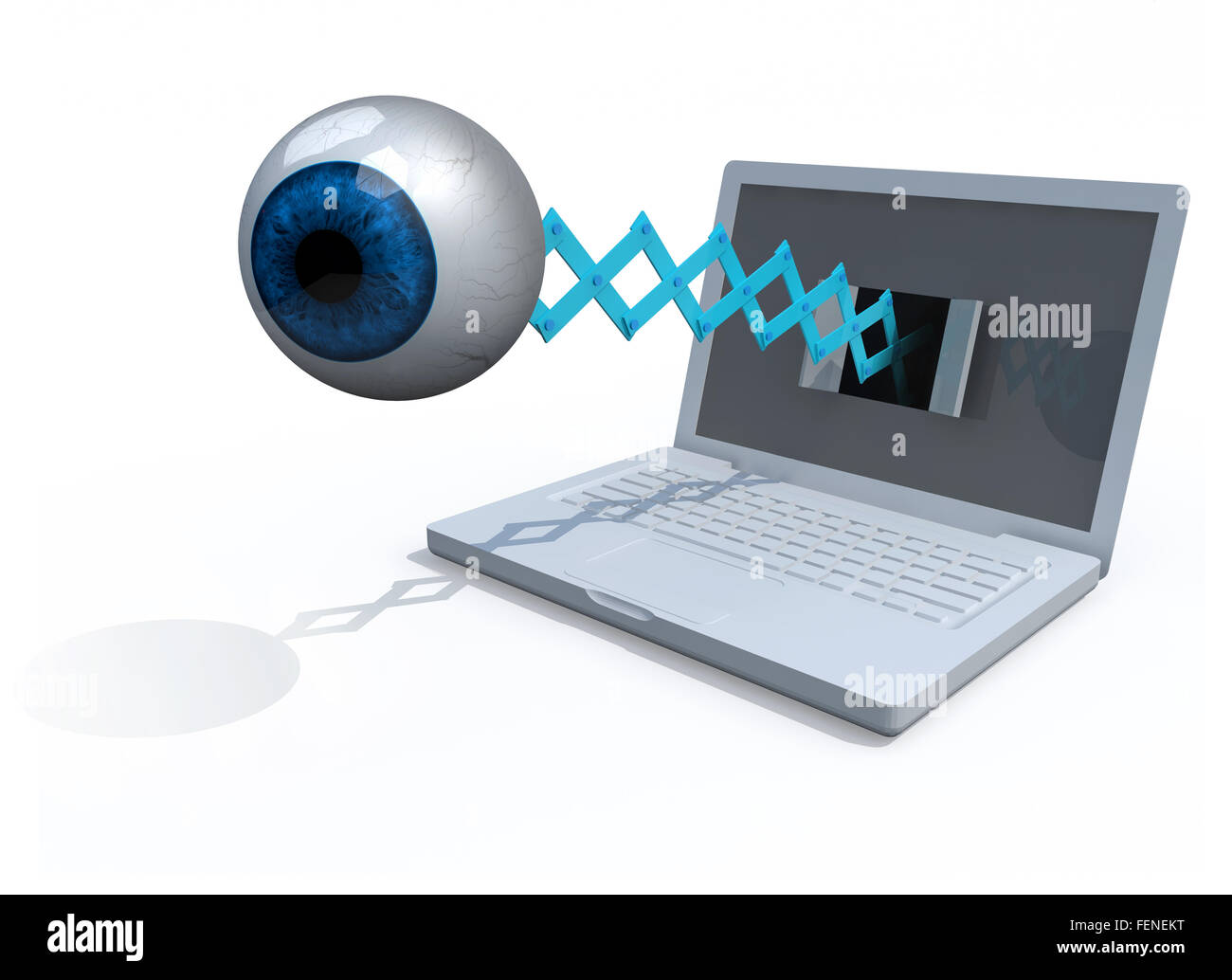 human blue eye comes off the screen of a laptop, 3d illustration Stock ...