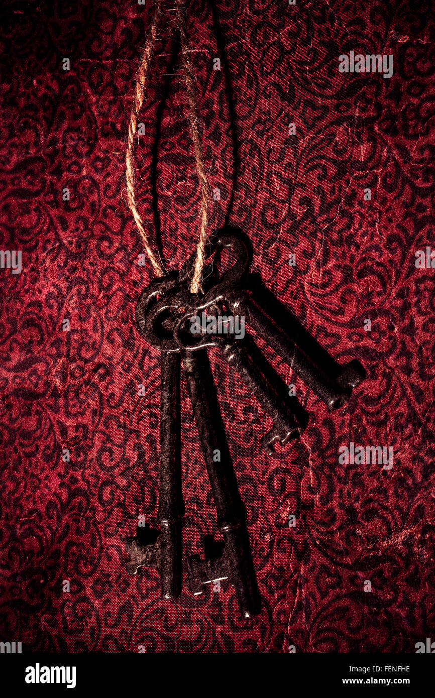 Vintage skeleton keys on twine Stock Photo - Alamy
