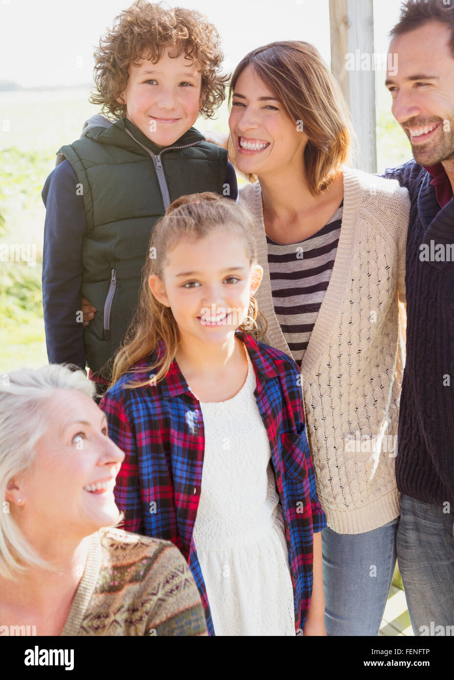 Portrait smiling multi-generation family on porch Stock Photo - Alamy