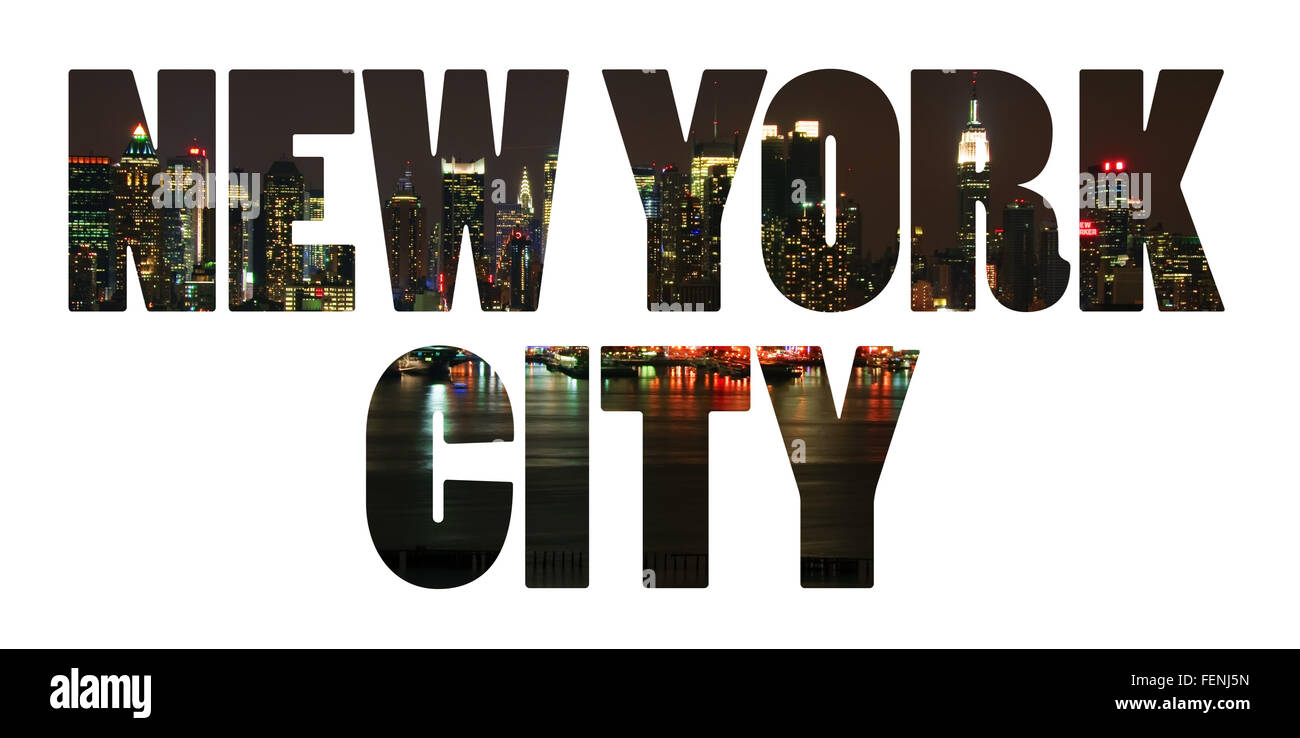 New York City name - USA travel destination sign on white background ...