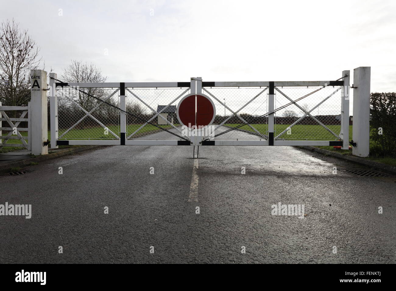 Level crossing gates across the road, a pair of genuine Level crossing ...