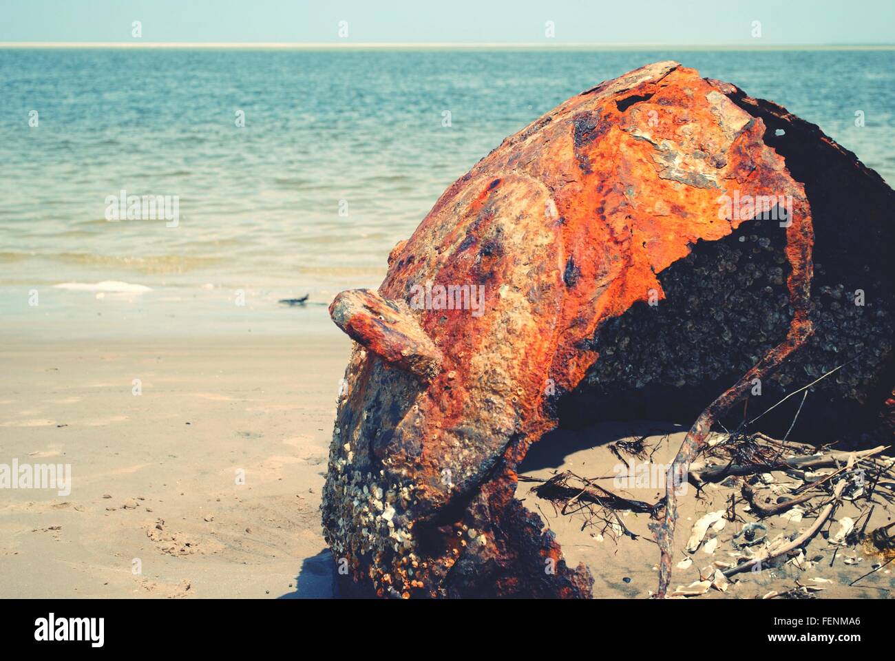 Rusty Garbage Can On Beach Stock Photo - Alamy