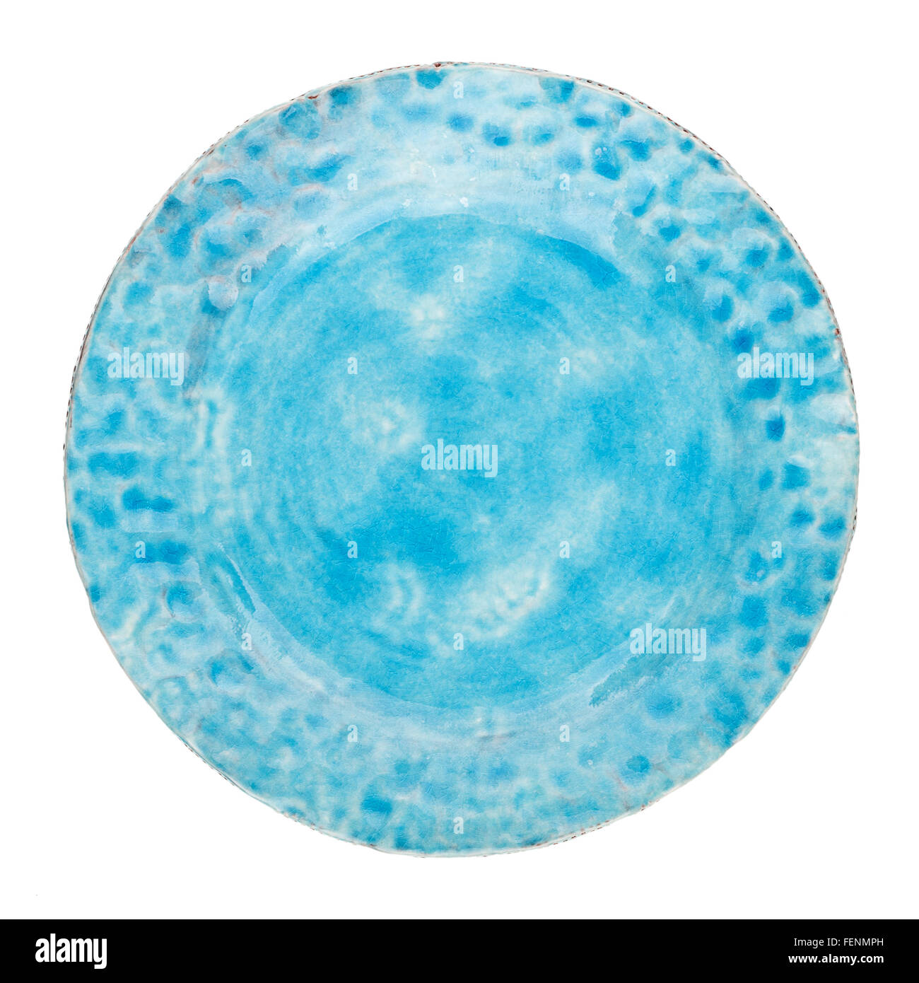 Blue handmade pottery plate isolated on white background Stock Photo ...