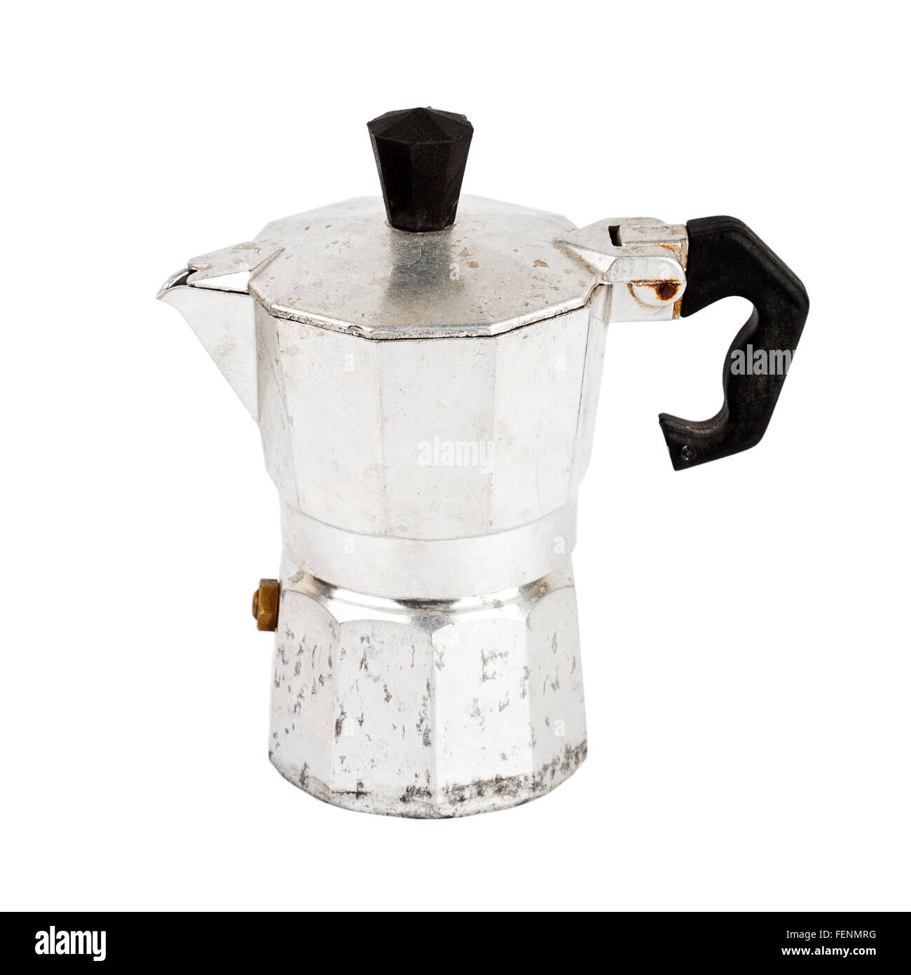 Old aluminum coffee maker isolated on white background Stock Photo - Alamy