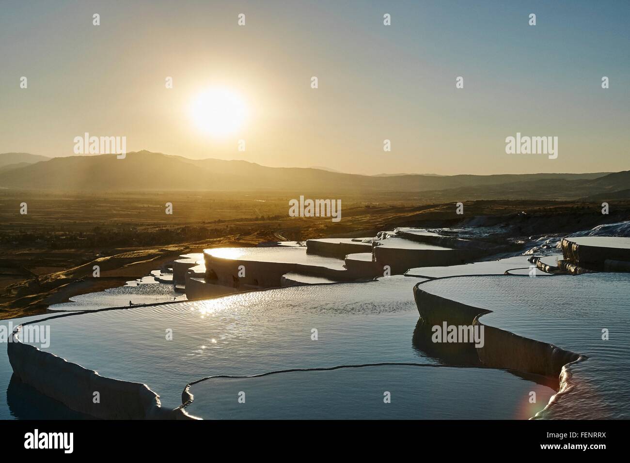 Sunset at hot spring terraces, Pamukkale, Anatolia, Turkey Stock Photo ...