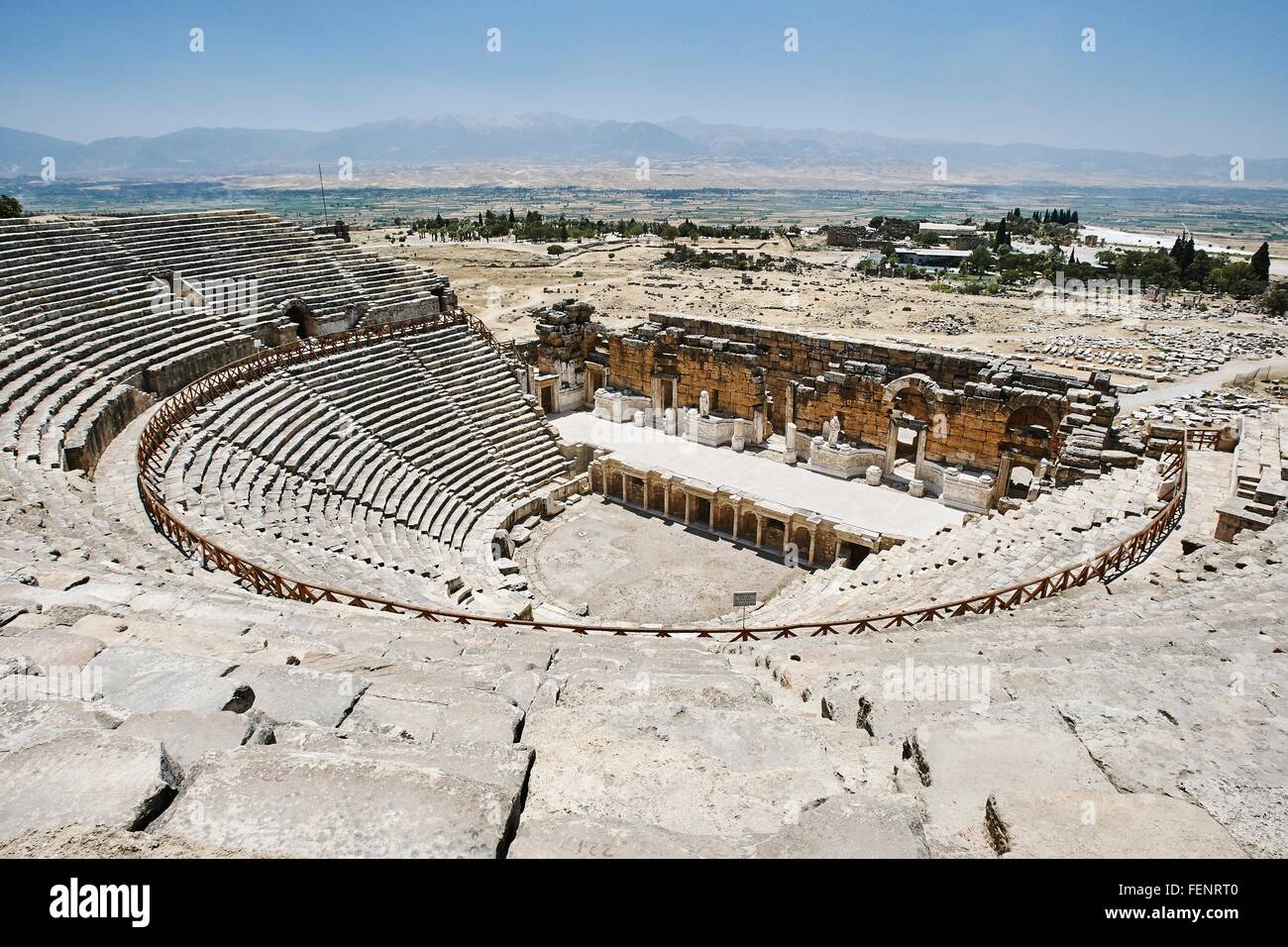 Elevated view of ancient Roman amphitheatre, Hierapolis, Pamukkale ...