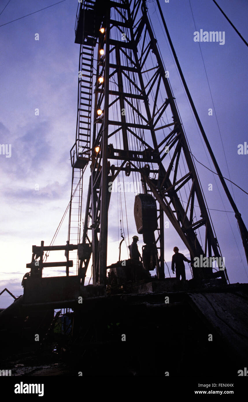 Oil well riggers, Daqing Oil Fields, Heilongjiang Province, China Stock ...