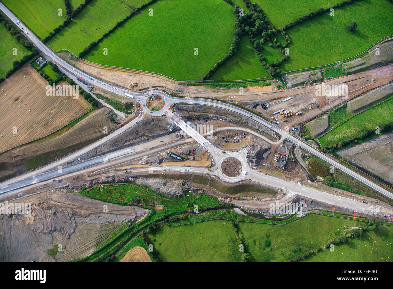 road infrastructure construction, aerial view motorway road junction ...