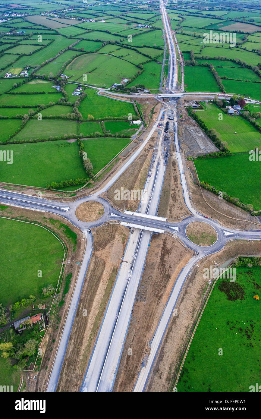 road infrastructure construction, aerial view motorway road junction ...