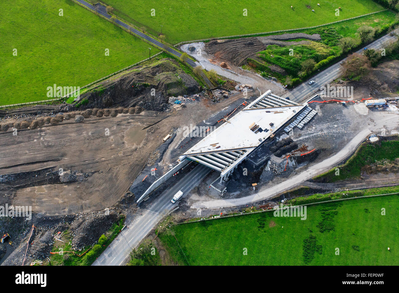 road infrastructure construction, aerial view motorway road junction ...