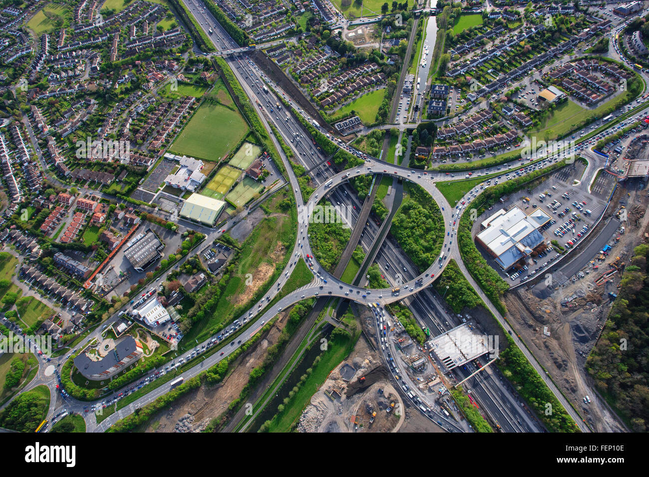 road infrastructure construction, aerial view motorway road junction ...