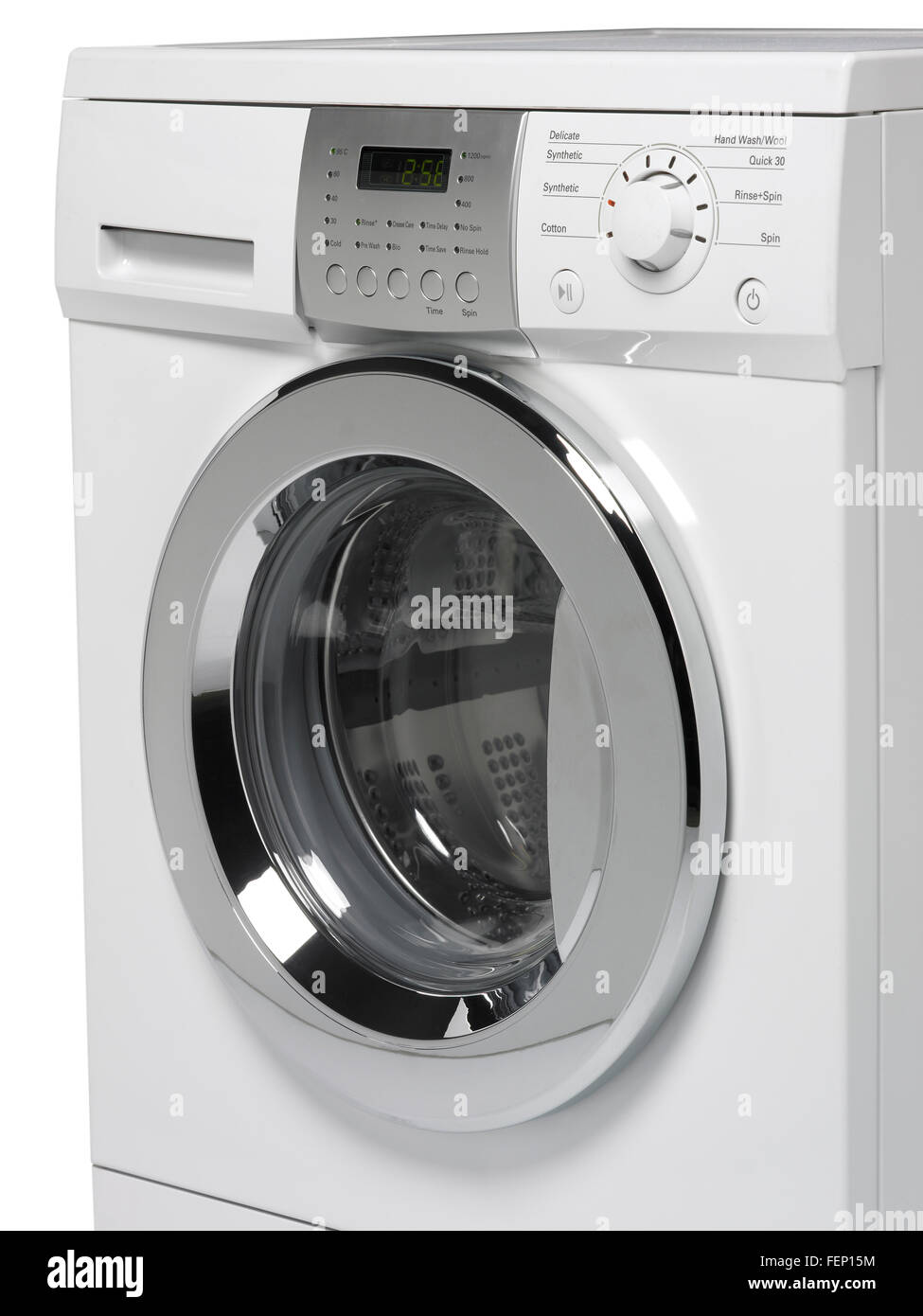 White washing machine isolated on white. Vertical Stock Photo - Alamy