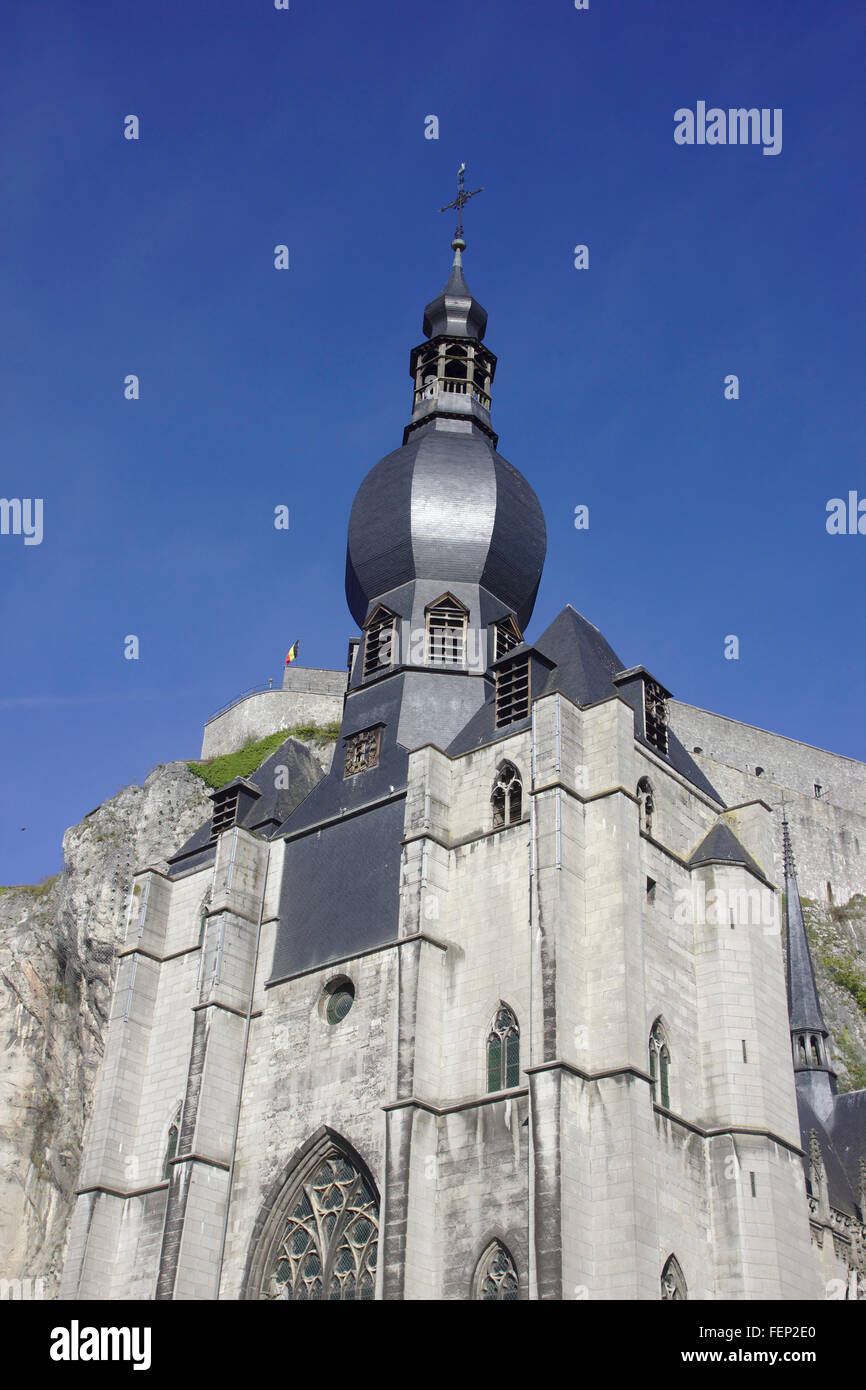 Collegiate church Notre Dame and citadel in Dinant, Belgium Stock Photo ...