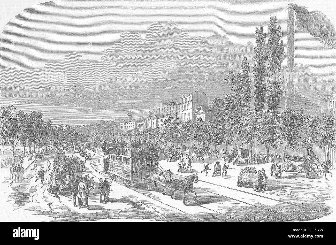 PARIS Railway upon the road of the Champs Elysees 1853. Illustrated ...