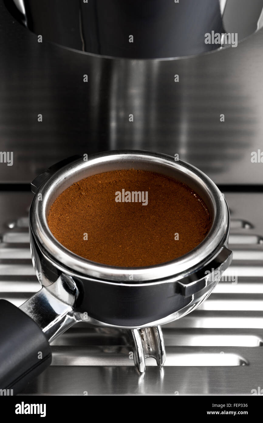 The portafilter coffee, close-up Stock Photo - Alamy