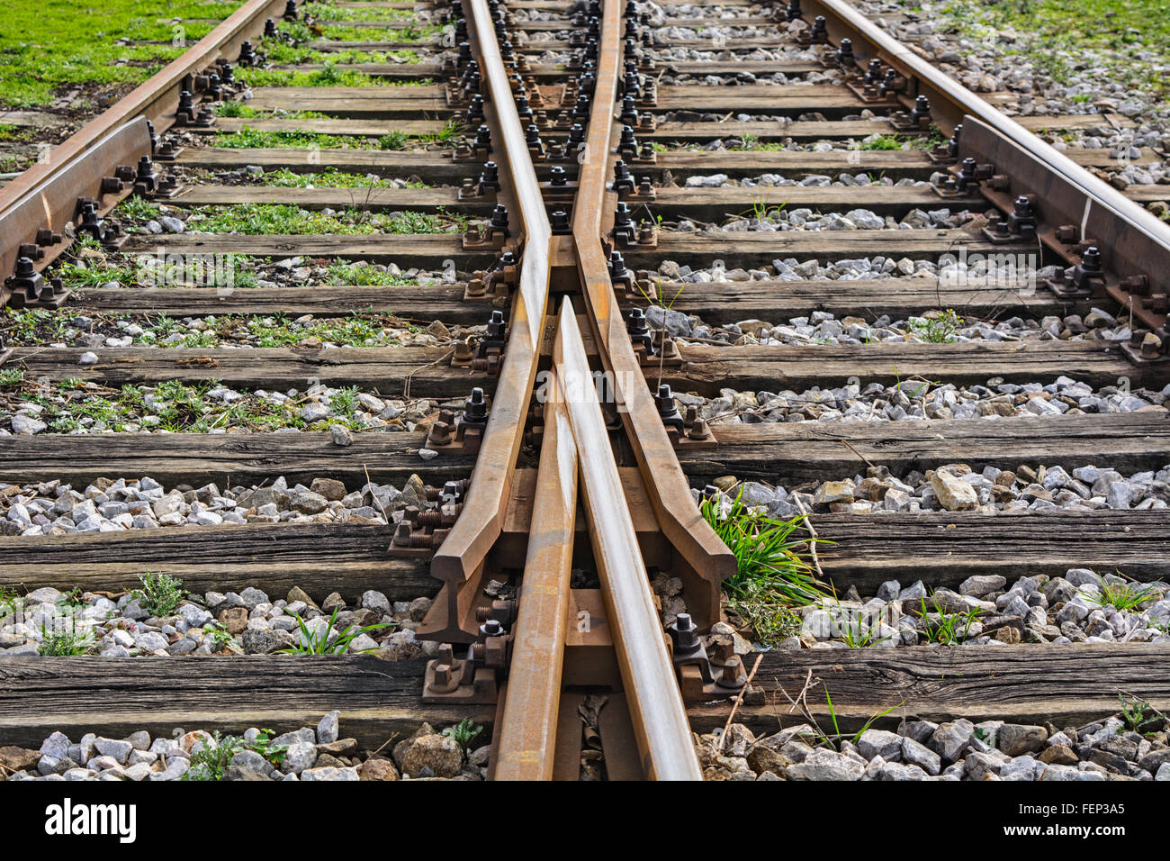 Connecting and separating the two railway lines Stock Photo - Alamy