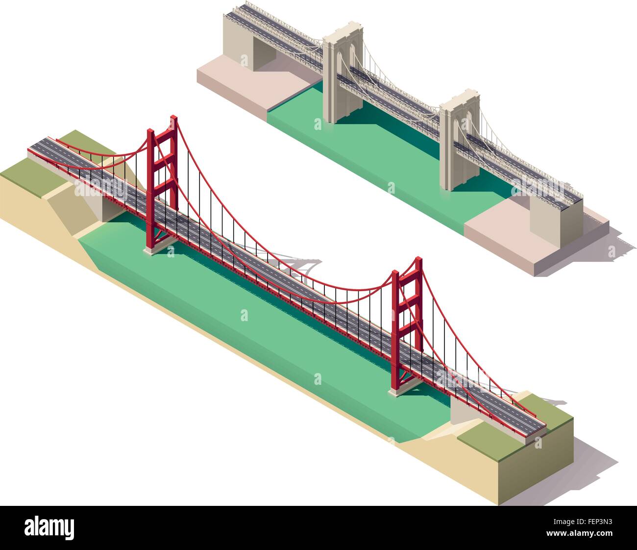 Vector isometric suspension bridge Stock Vector Image & Art - Alamy