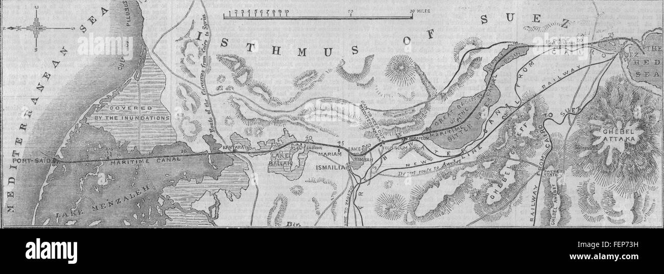 SUEZ CANAL Plan of the Canal, with the small fresh-water canal. Egypt ...