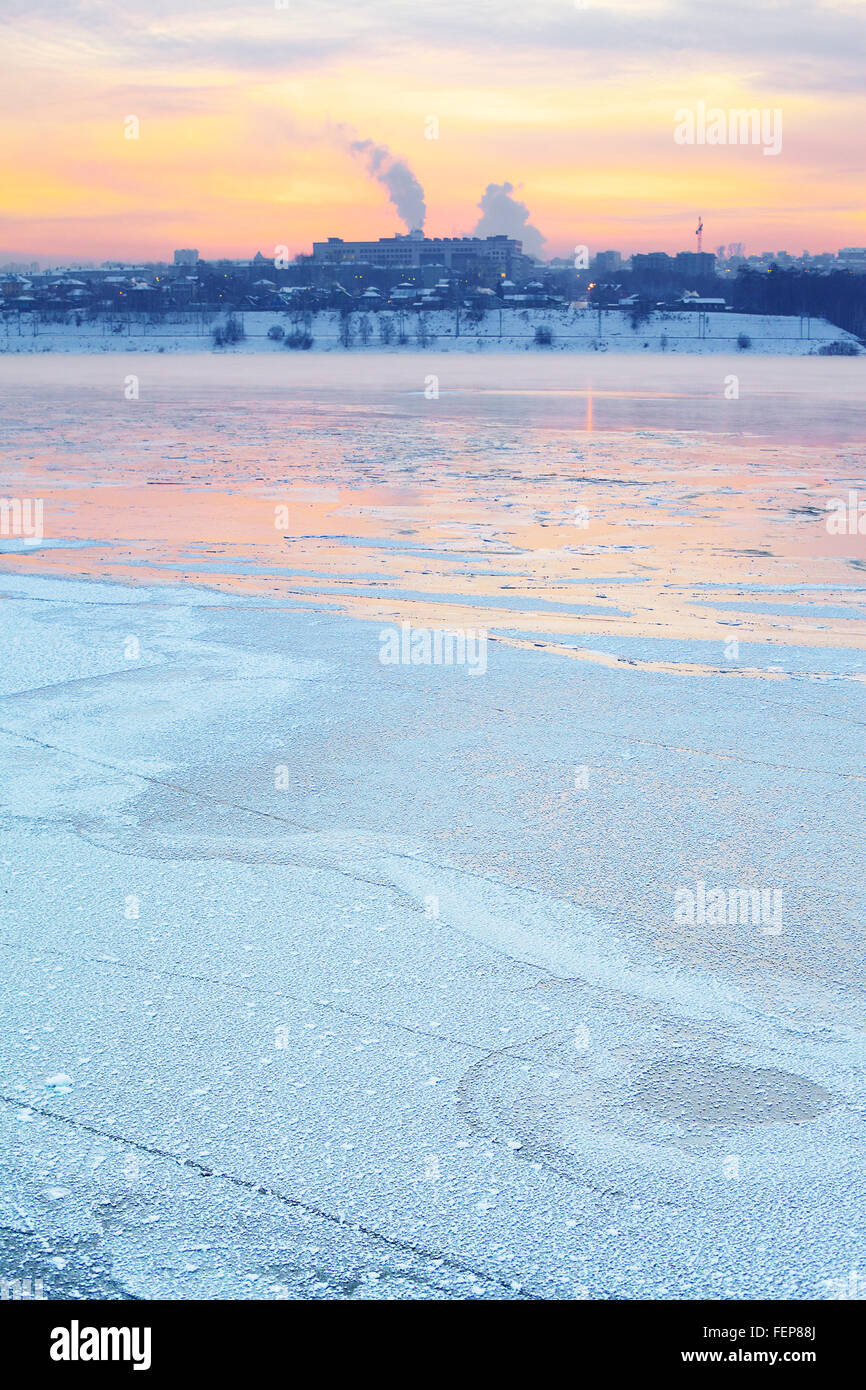 winter sunset over Angara River at Irkutsk, Russia Stock Photo - Alamy