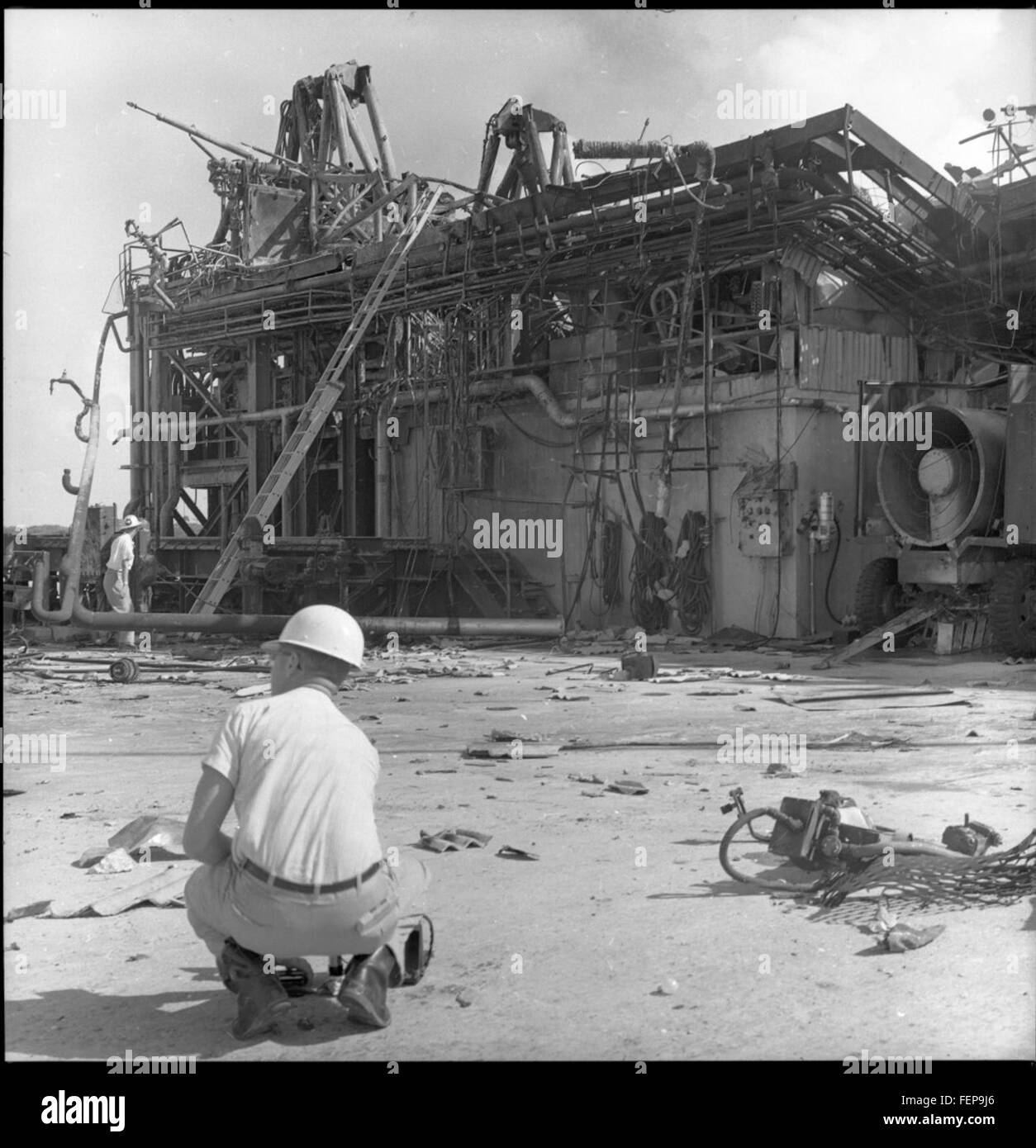 This image shows the damage to the Atlas ABLE 9C rocket on Pad 12 ...