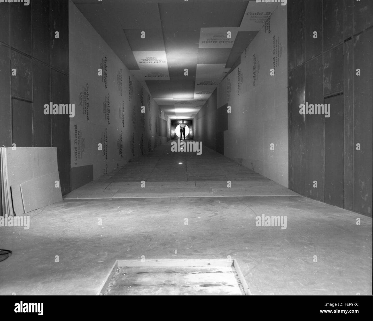 Inside view of Facility Building 18, featuring the small end of a large ...