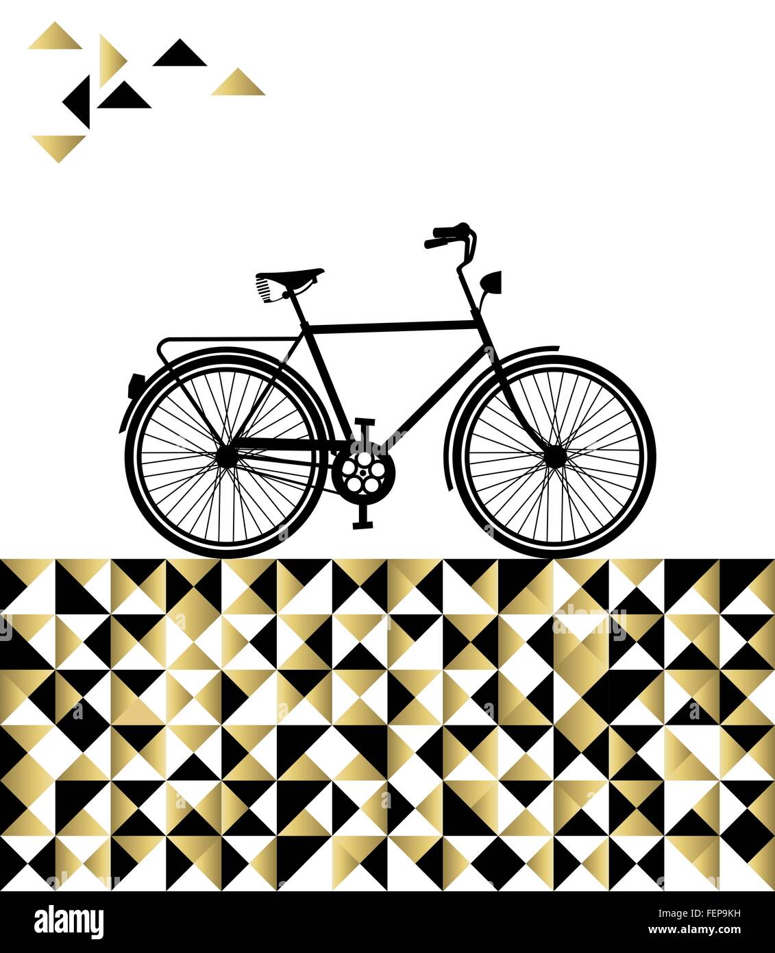 Concept bike silhouette on abstract hipster geometry background in gold ...