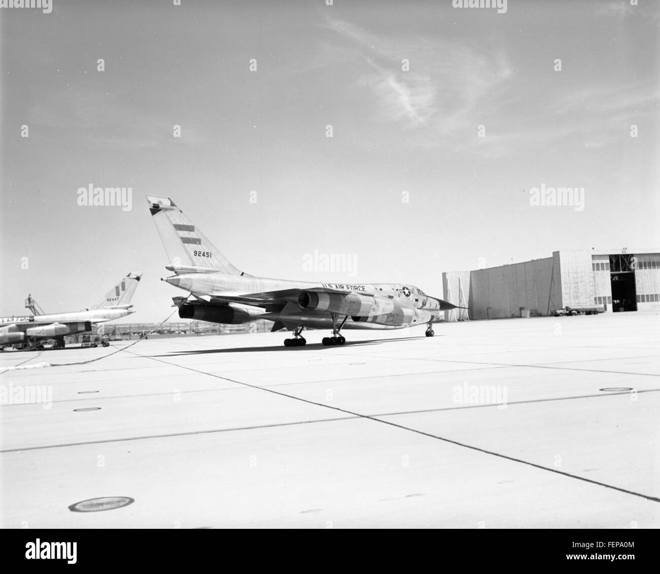 The Convair B-58 Hustler (59-2451) taxis after completing a Bleriot ...