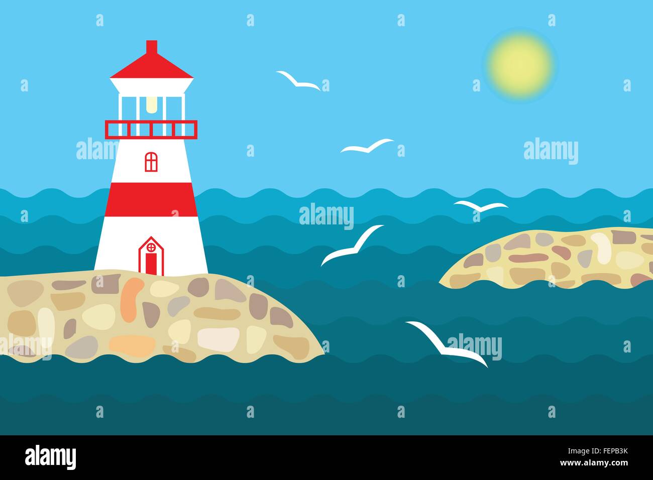 White red lighthouse on sea Stock Vector Images - Alamy