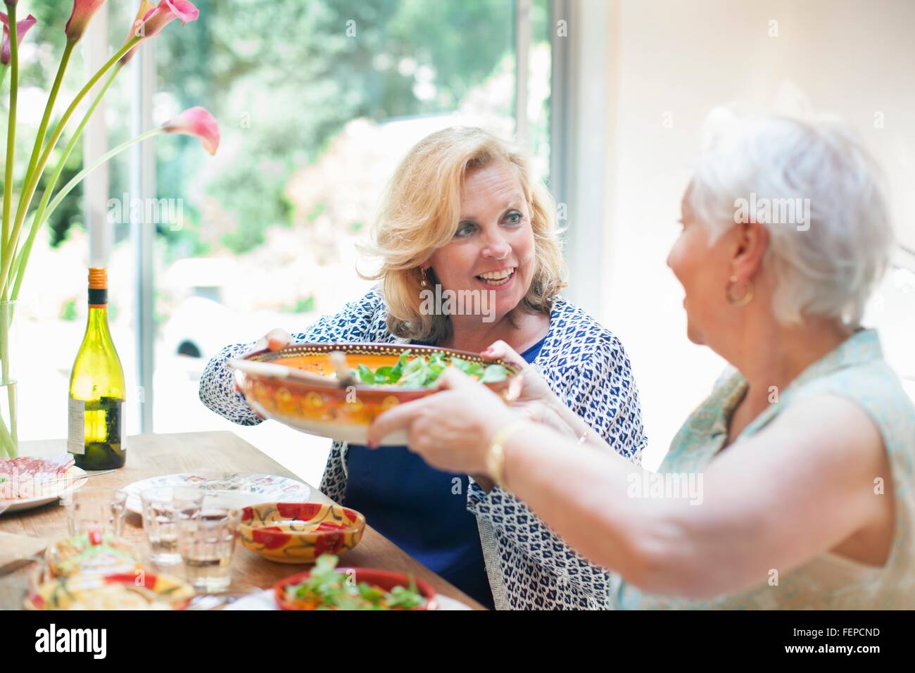 Two women having lunch together, at home Stock Photo - Alamy