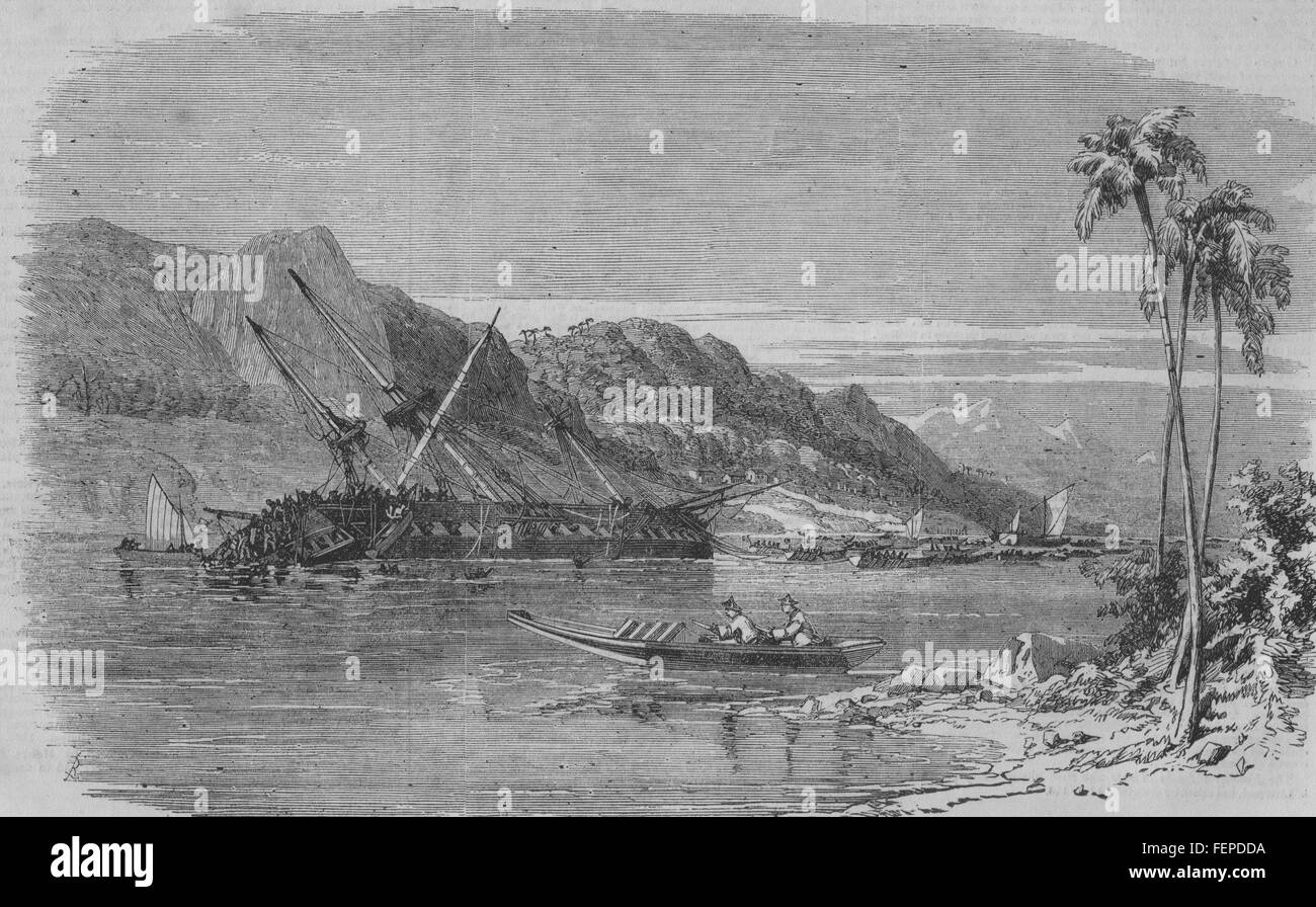 JAPAN Scene of the recent earthquake in Japan-sinking of The Diana 1856 ...