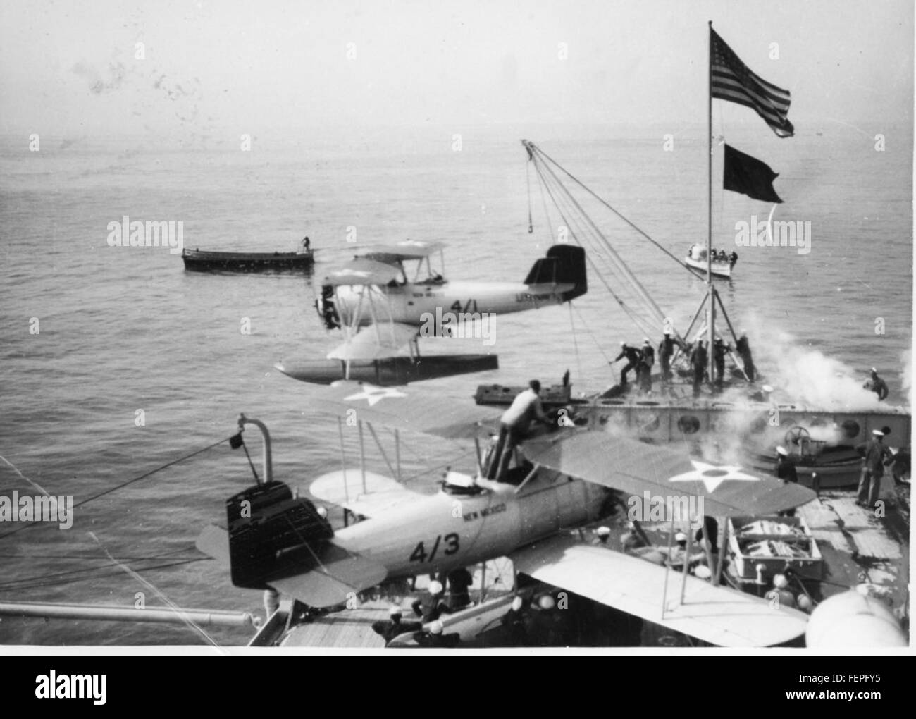 Aircraft launched from battleship Black and White Stock Photos & Images ...