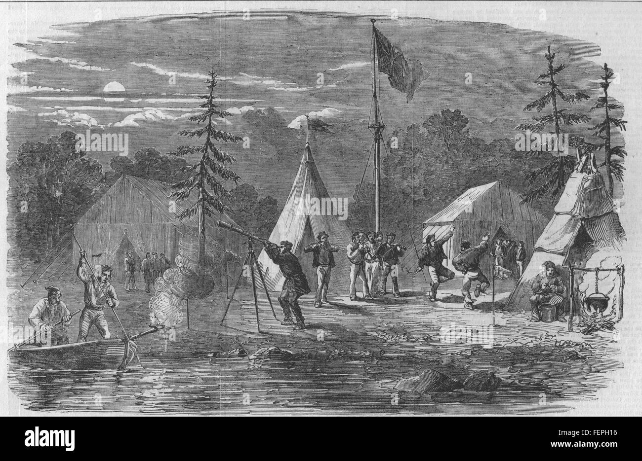 Scene on banks river Black and White Stock Photos & Images - Alamy