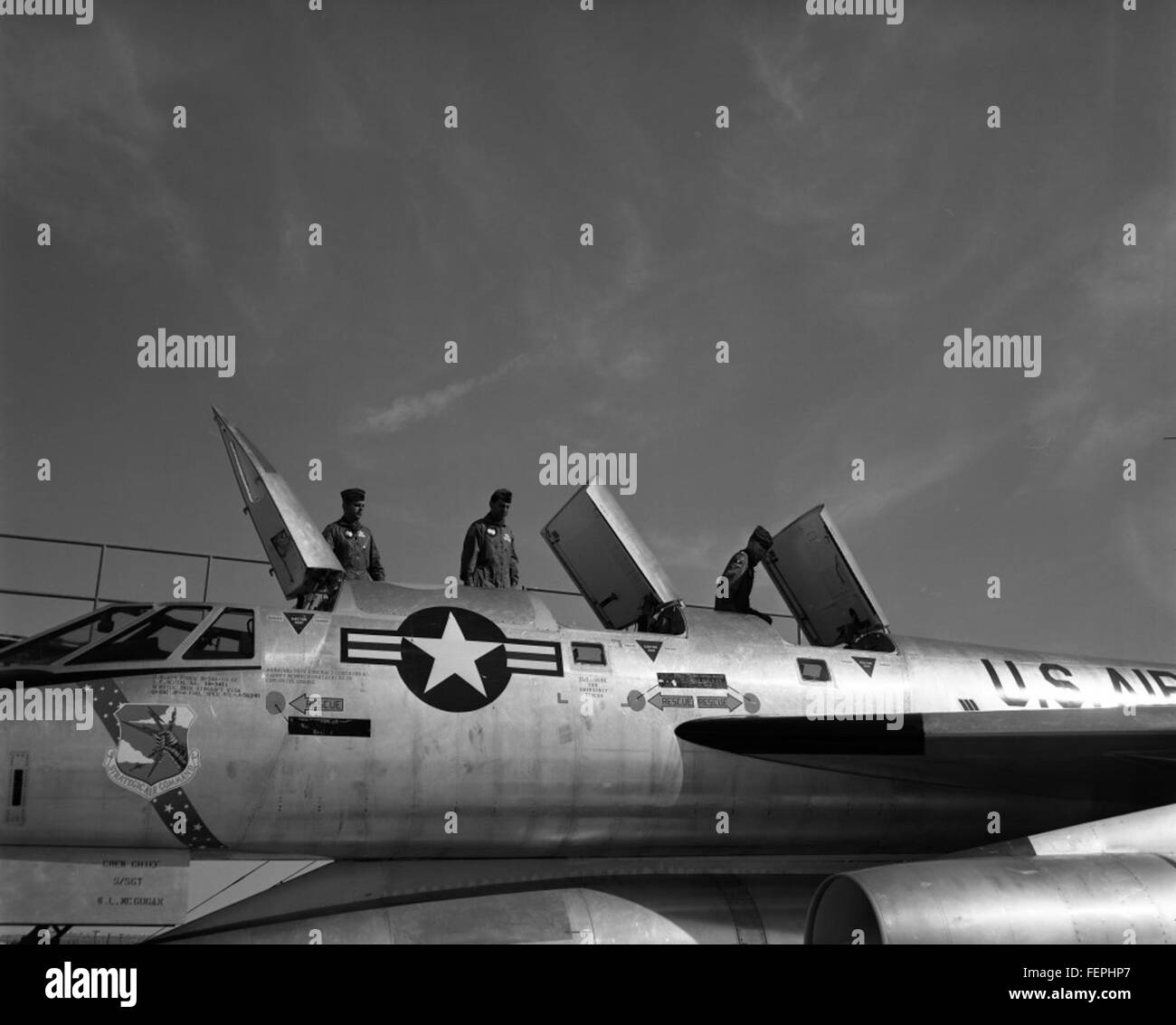 This image shows the flight crew of the Convair B-58 Hustler preparing ...