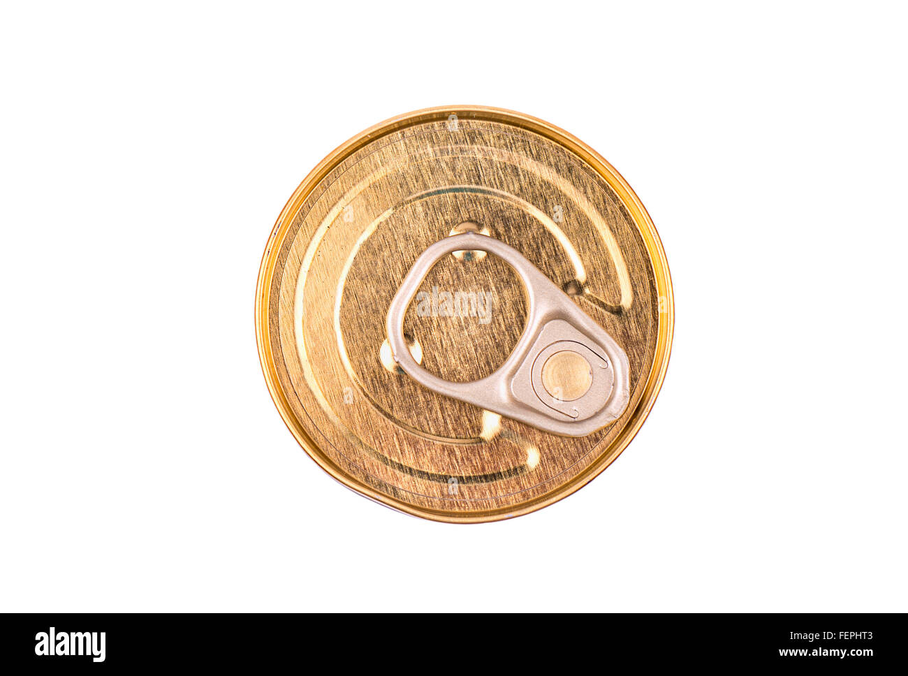 Tin can with a ring opening of the top view isolated on a white ...