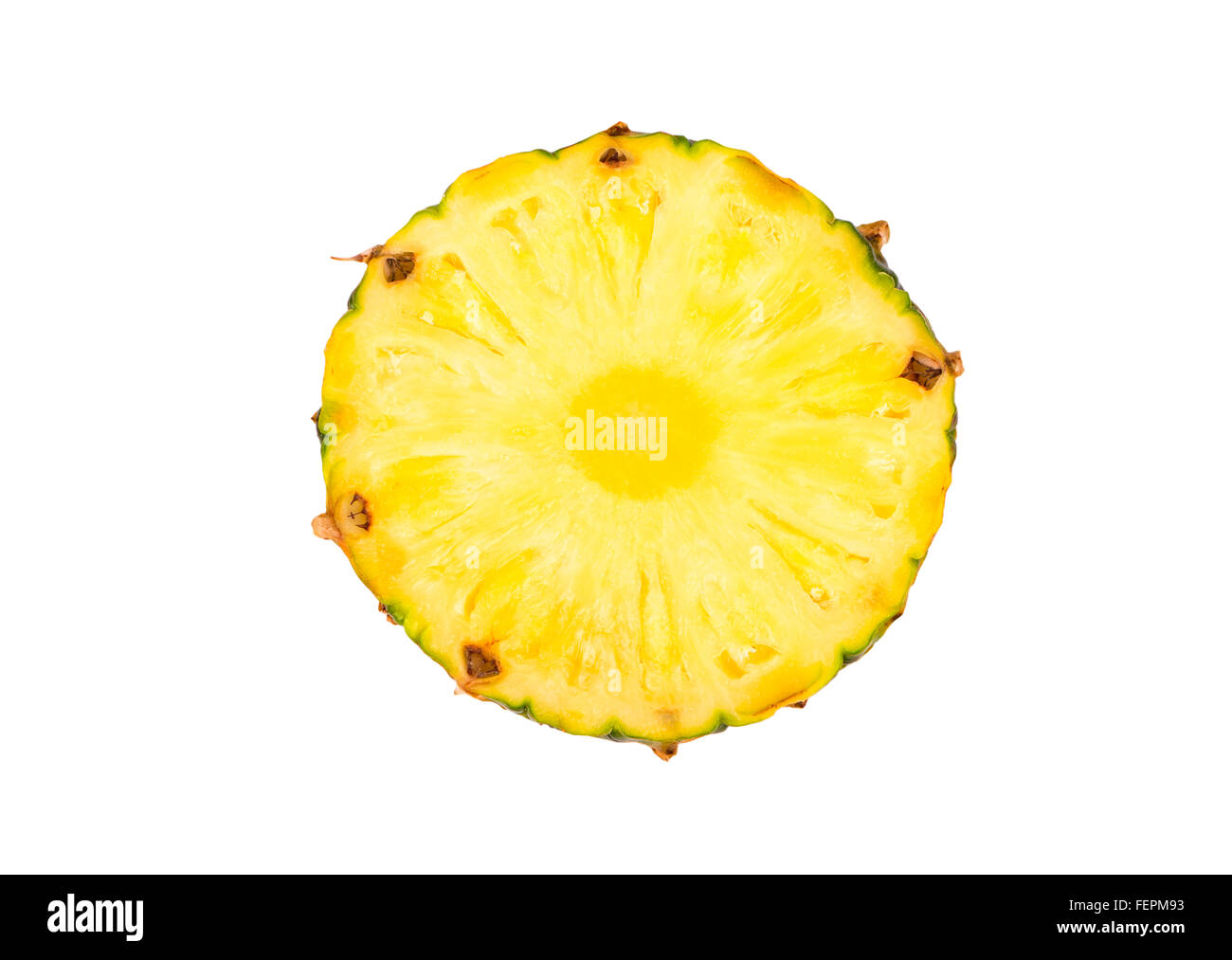 Round slice of juicy fruit pineapple on a white background Stock Photo ...
