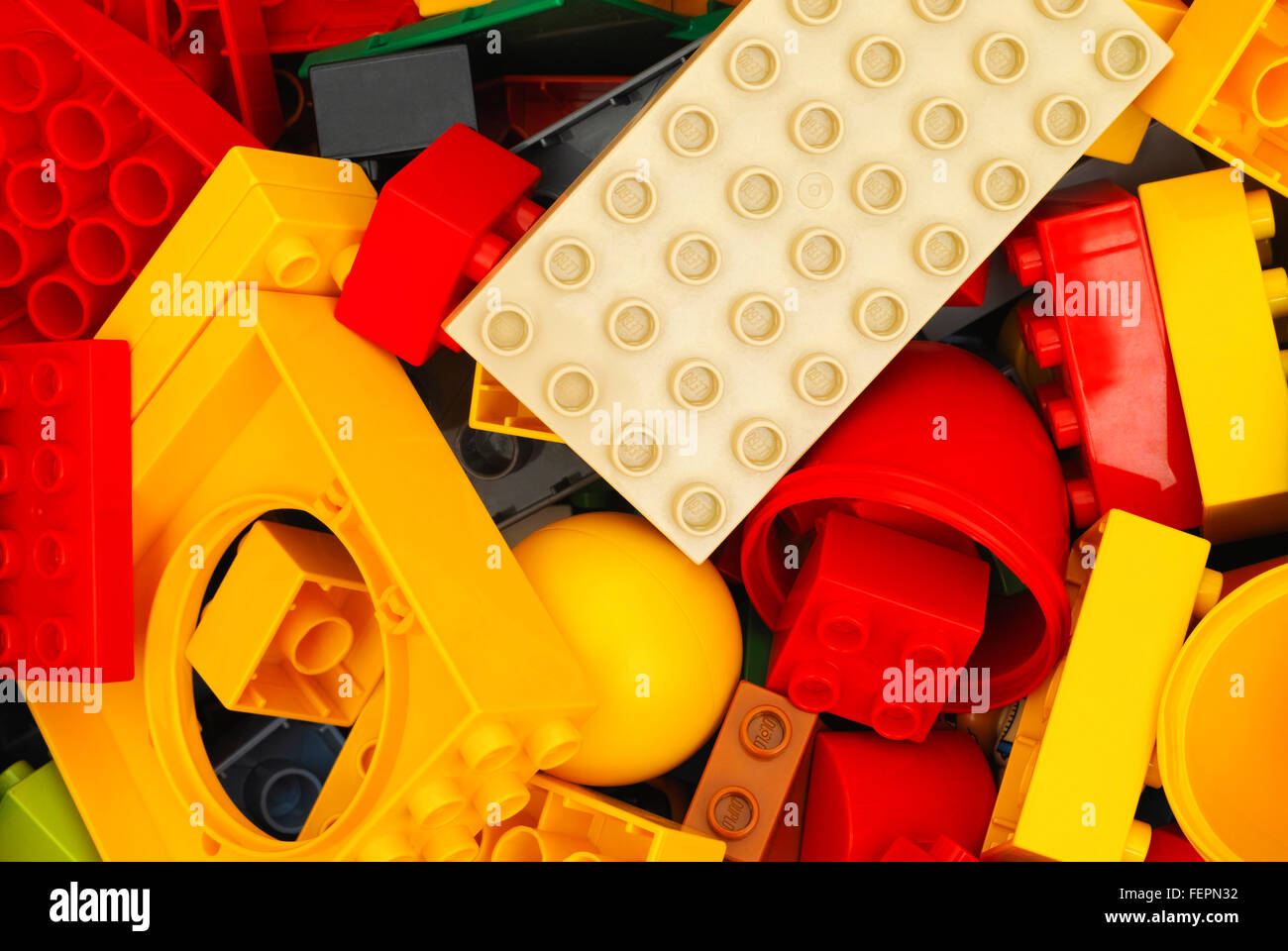 Tambov, Russian Federation - September 07, 2015 Heap of Lego Duplo ...