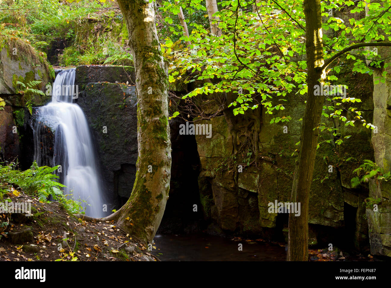 Waterfall at Lumsdale near Matlock in Derbyshire Peak District England ...