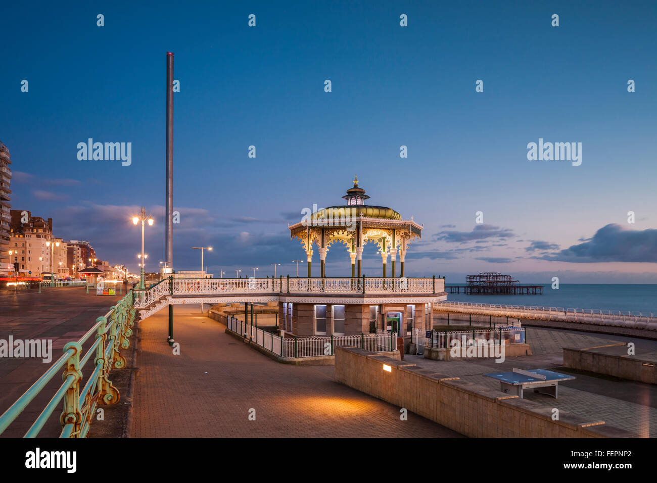Evening at the Bandstand on Brighton seafront, East Sussex, England ...