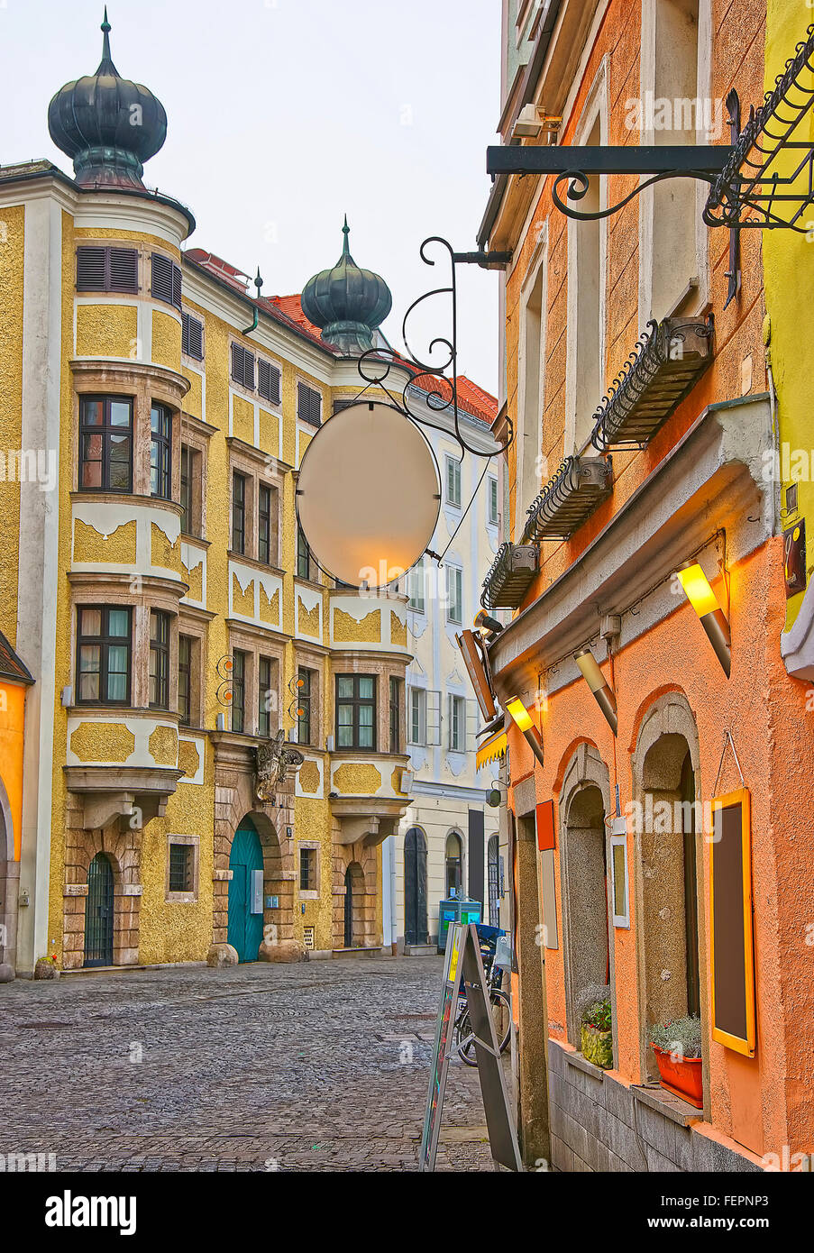 Street view in the Old city in Linz in Austria Stock Photo - Alamy