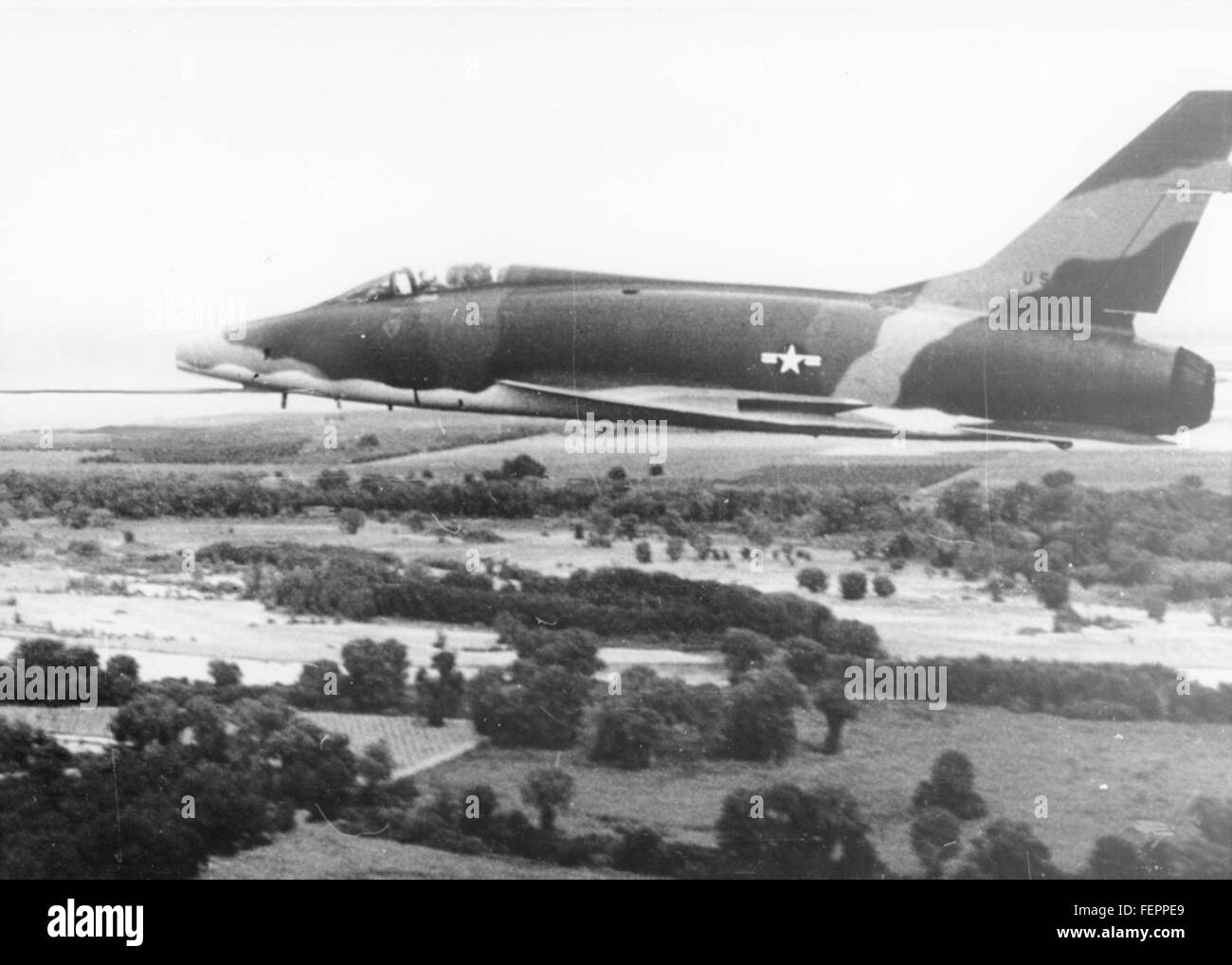 The North American F-100 Super Sabre, shown in this image, was a ...