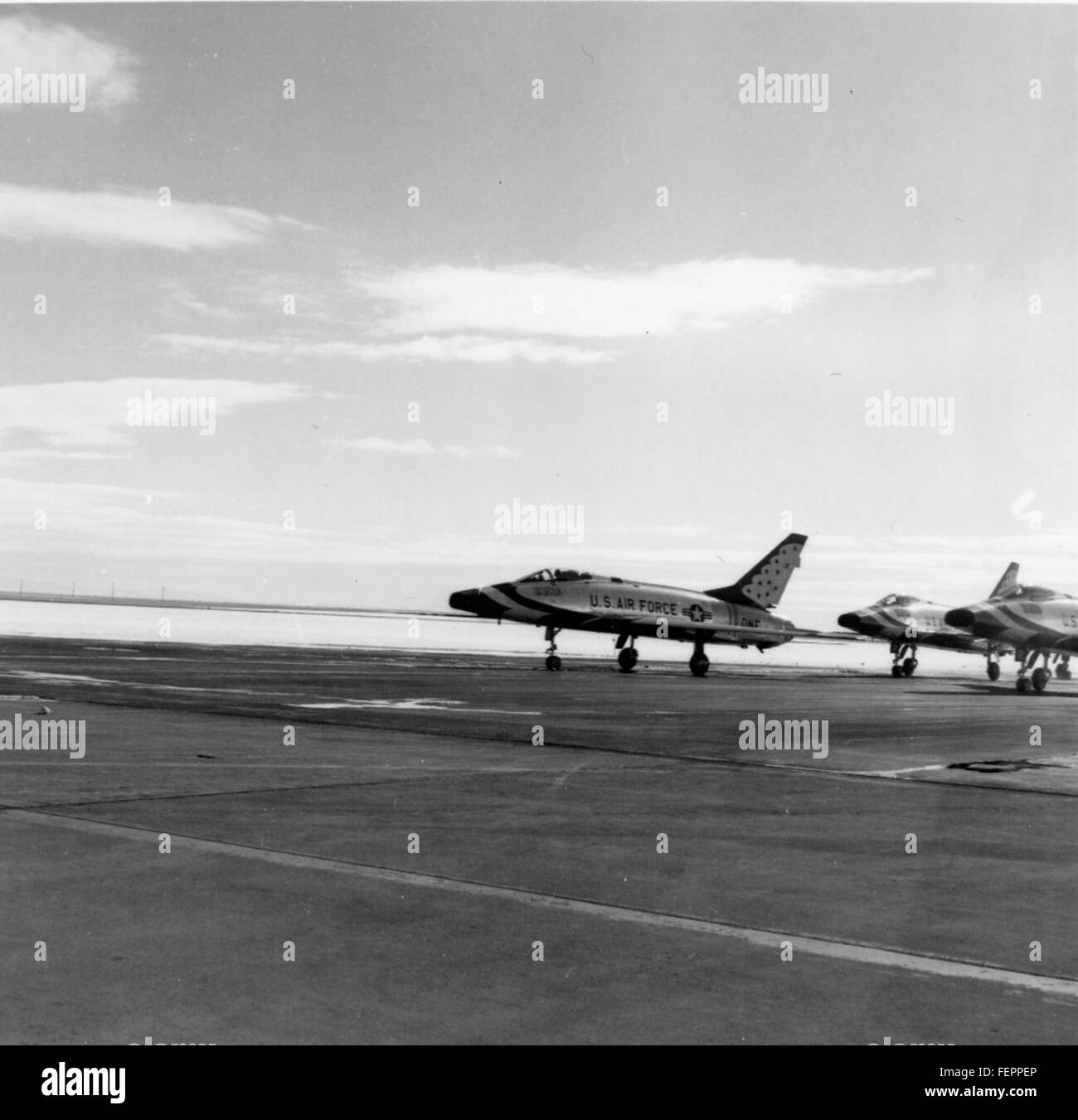 The North American F-100 Super Sabre, a supersonic jet fighter, marked ...