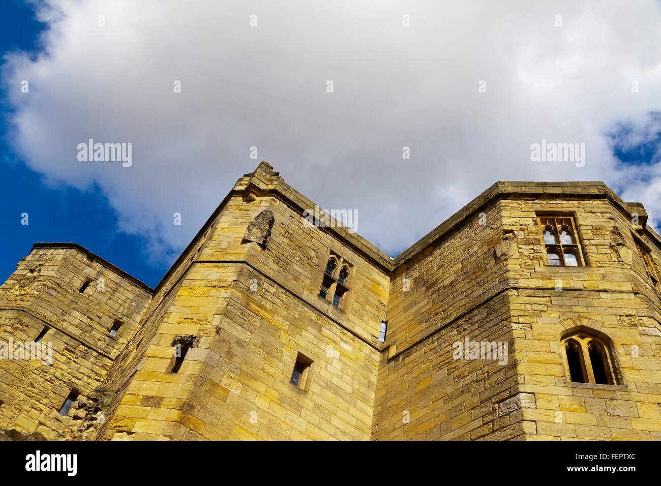 The Keep in the ruins of Warkworth Castle a medieval building in ...